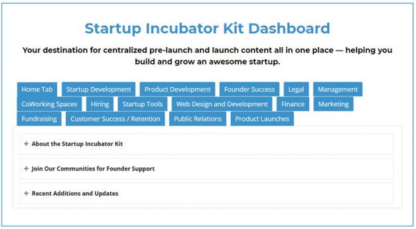 StartupDevKit Startup Incubator Kit Dashboard Screenshot 70% - StartupDevKit